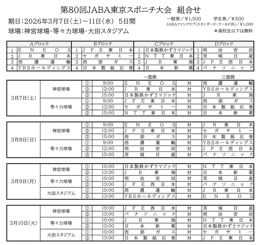 第80回JABA東京スポニチ大会組合せ決定⚾ | トピックス | JFE硬式野球部東日本